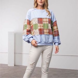 easel | Tops | Easel Patchworks Oversized Crew Neck Sweatshirt In Sky ...